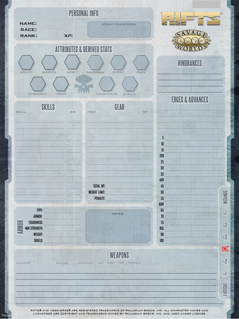 Savage Worlds RPG PB Adventure Edition Rifts Character Sheet | PDF ...