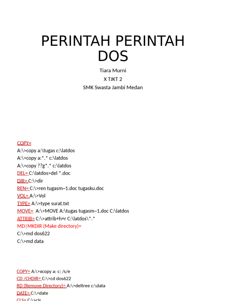DOS Command Cheat Sheet | PDF