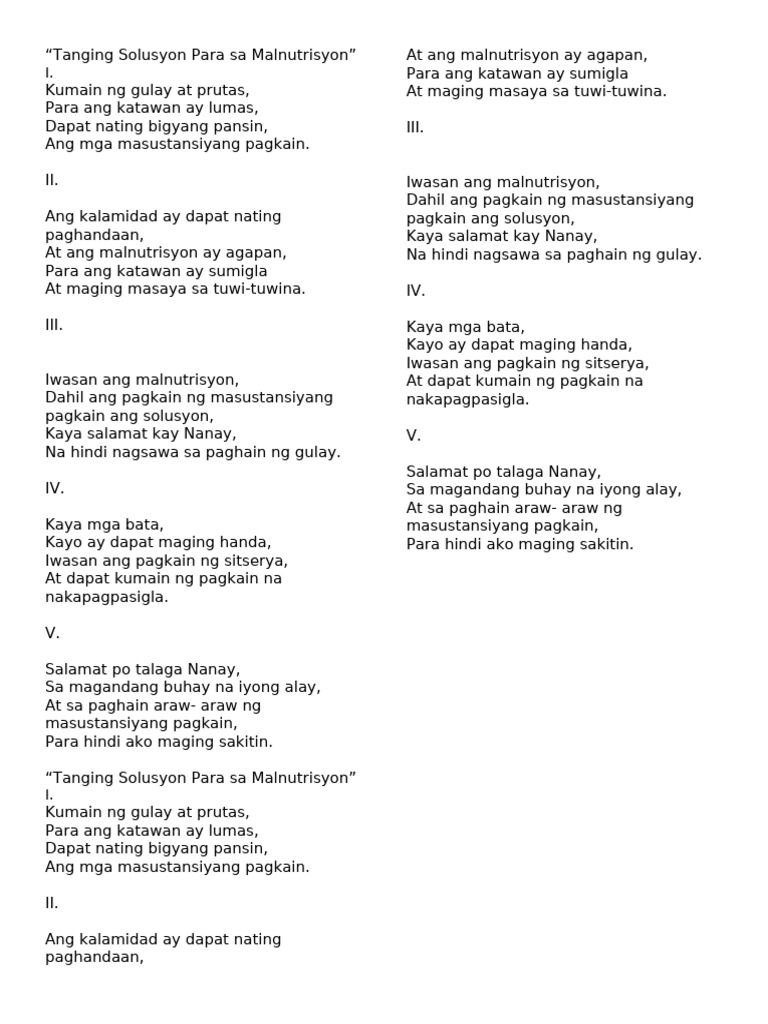 Tanging Solusyon para Sa Malnutrisyon | PDF