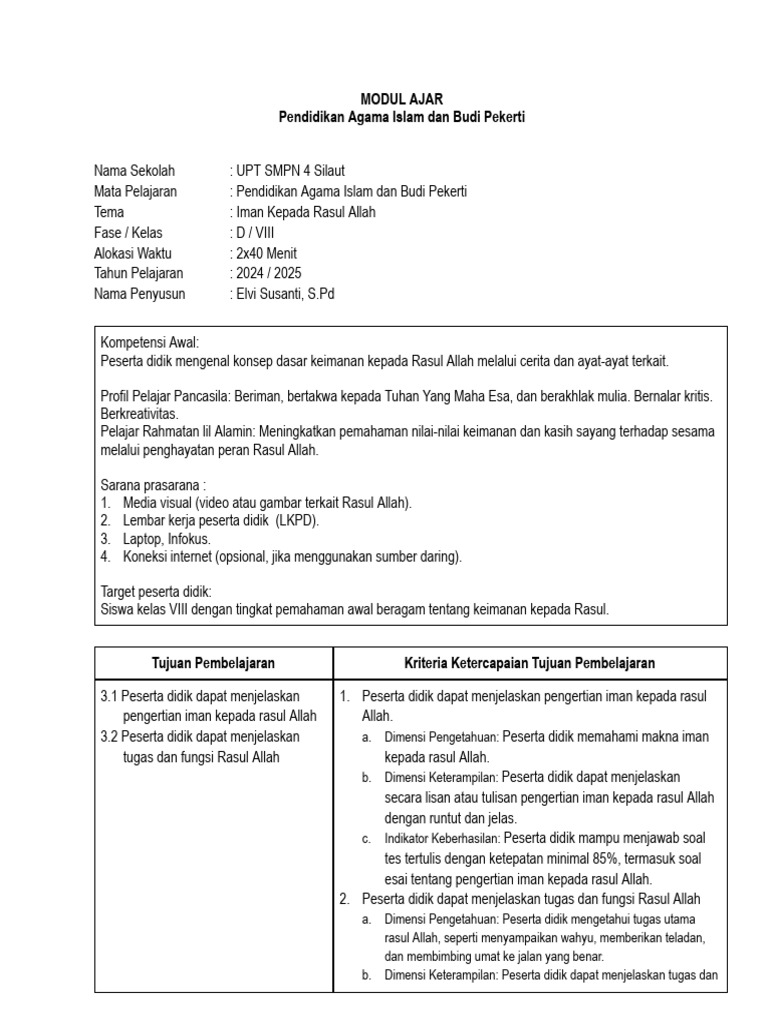 Modul Ajar PPL 1 PBL Elvi | PDF
