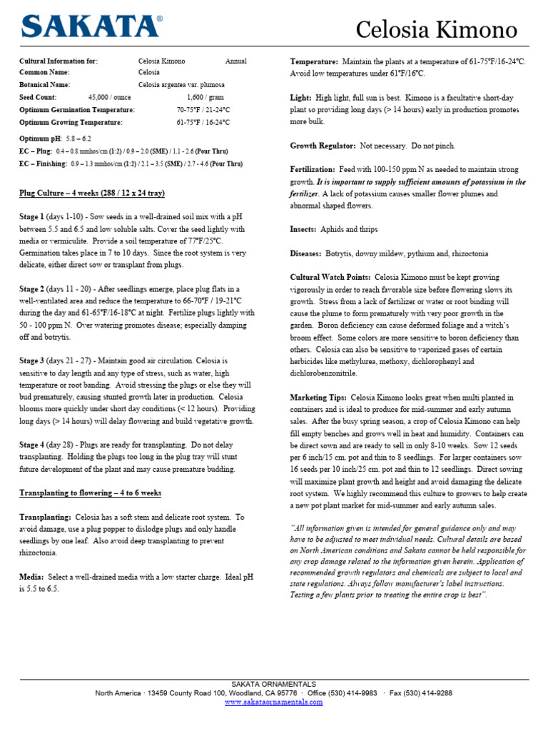 Celosia Kimono 1024 SAKATA | PDF | Seed | Root