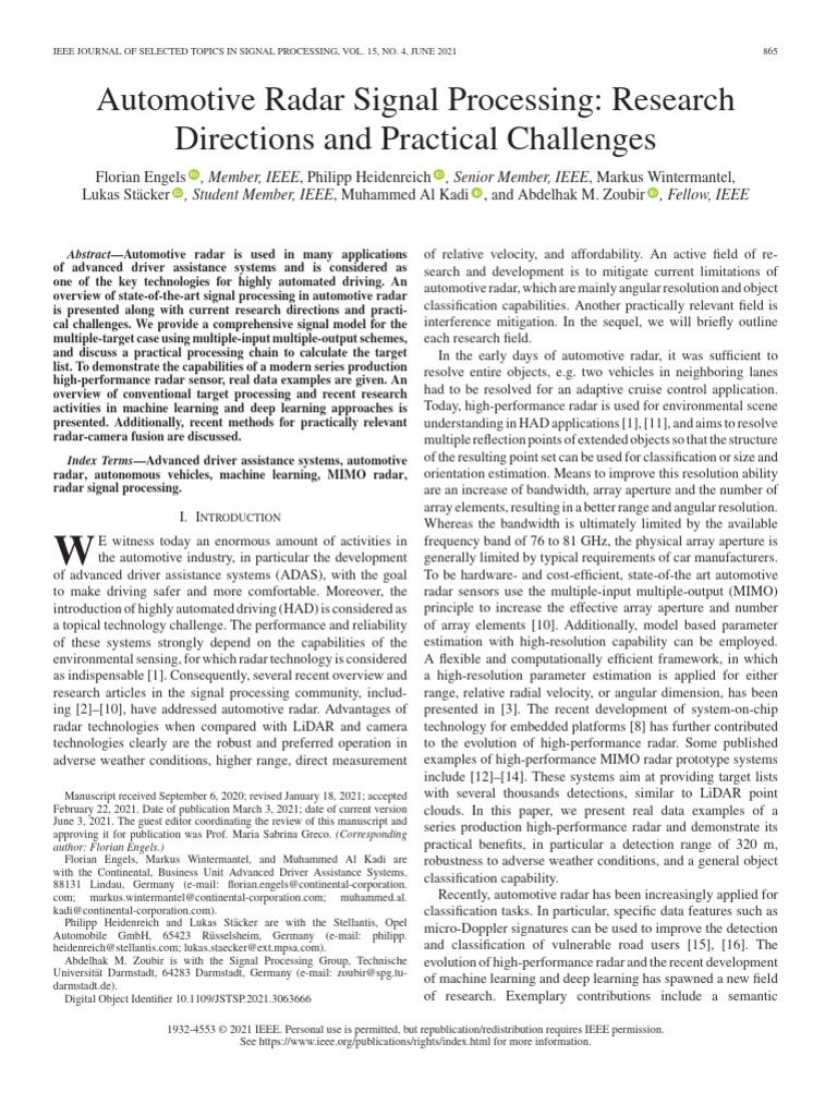 Automotive Radar Signal Processing Research Directions and Practical ...