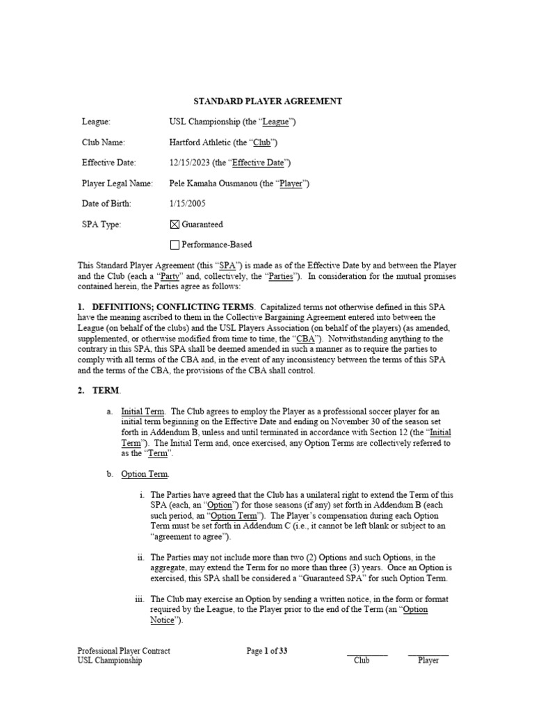 Player Contract for Pele Kamaha Ousmanou | PDF | License | Expense