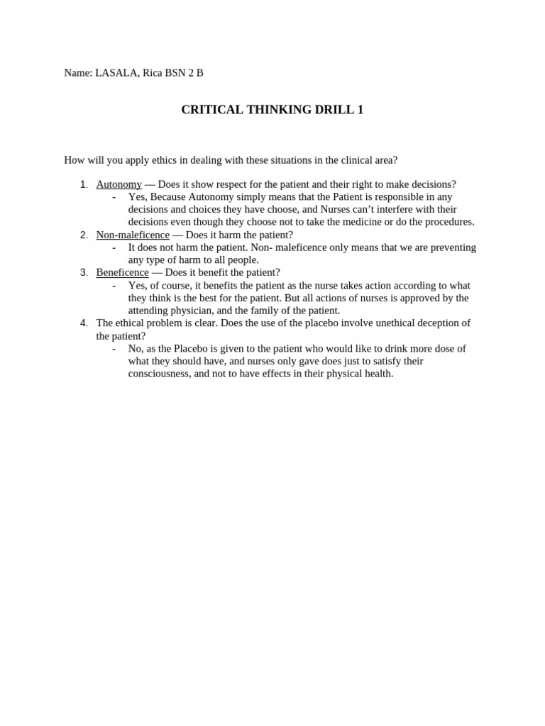 Critical Thinking Drill 1 | PDF