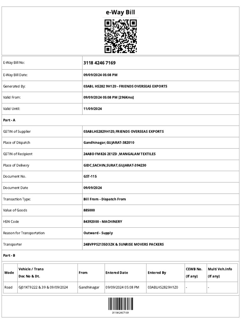 E-Way Bill Manglam Textile | PDF