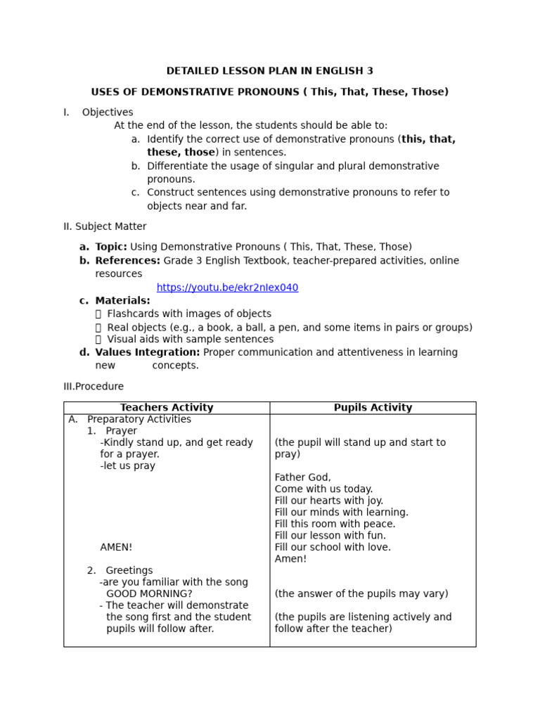 Detailed Lesson Plan in English 3 | PDF | Pronoun | Linguistic Morphology