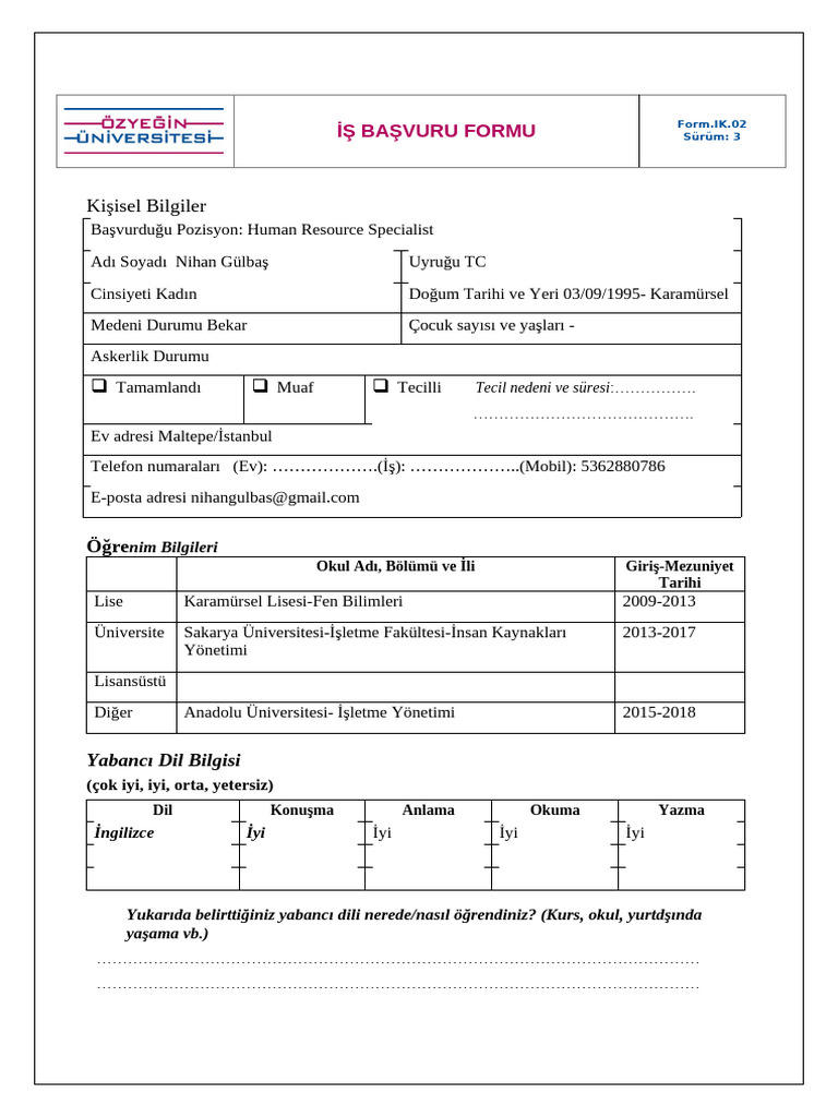 İş Başvuru Formu | PDF