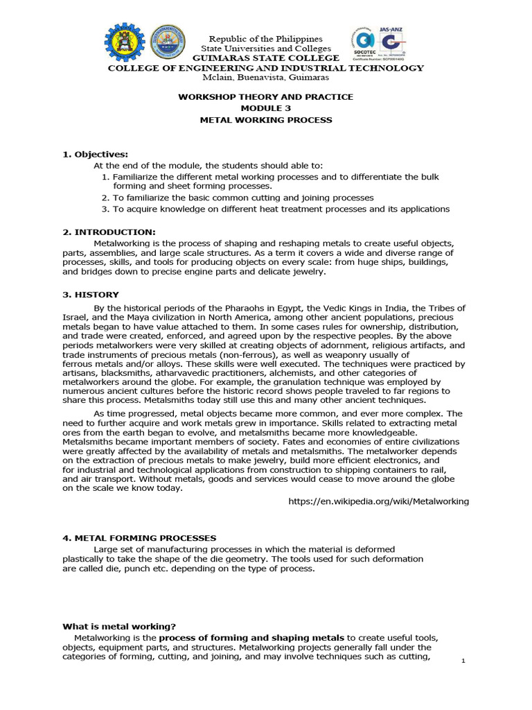 ME3 Module 3 Metal Working Process BSME 2 | PDF | Heat Treating ...
