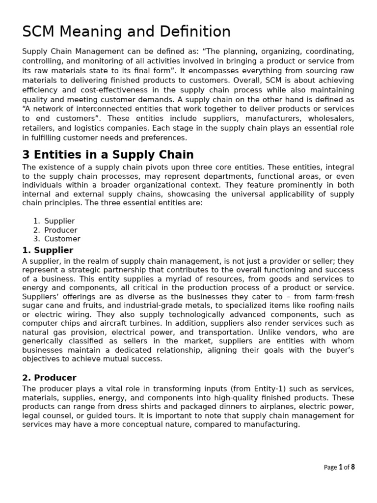 SCM Meaning and Definition | PDF | Supply Chain Management | Supply Chain