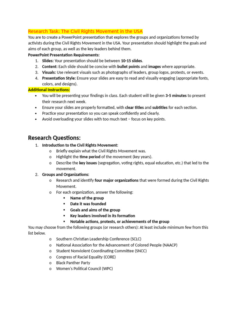 Research Task On Civil Rights in Usa | PDF | Student Nonviolent ...