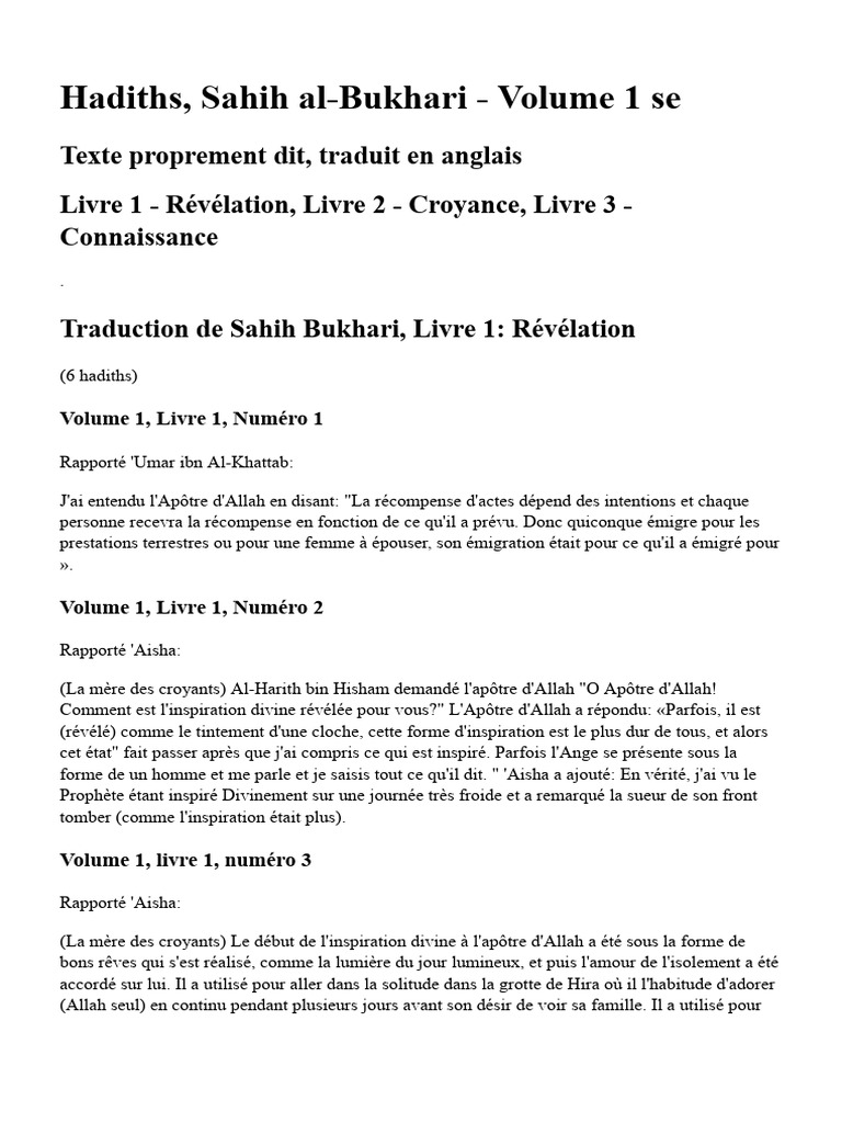 Hadiths, Sahih Al-Bukharise | PDF | Mahomet | Prière