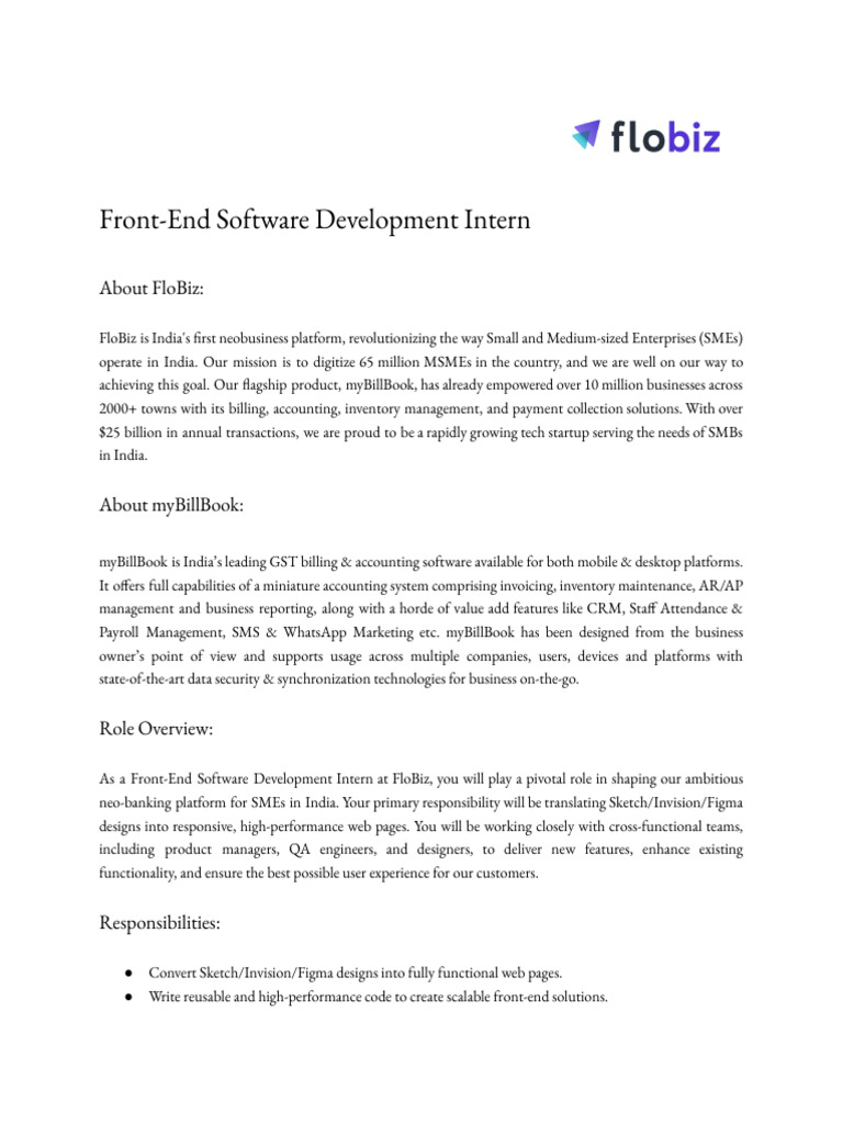 JD Frontend Intern | PDF | Computing | Software