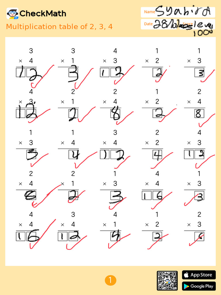 Multiplication Table of 2, 3, 4 | PDF