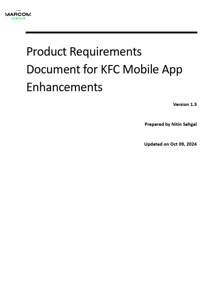 PRD For KFC Mobile App Enhancements | PDF | Analytics | Menu