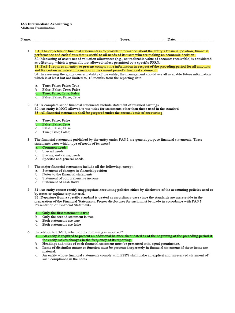 IA3 Midterm Exam Overview | PDF | Equity (Finance) | Financial Statement