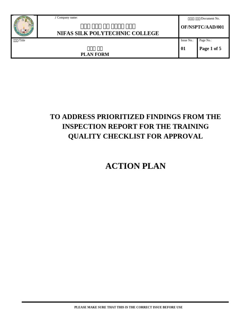 Action Plan Quality Training 16 | PDF | Evaluation | Monitoring And Evaluation