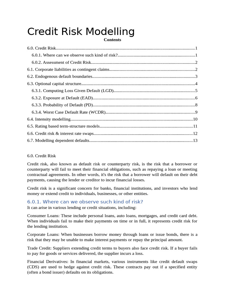 FBA-6-Credit Risk Modelling Notes | PDF | Credit Risk | Capital Structure FBA-6-Credit Risk Modelling Notes | PDF | Credit Risk | Capital Structure