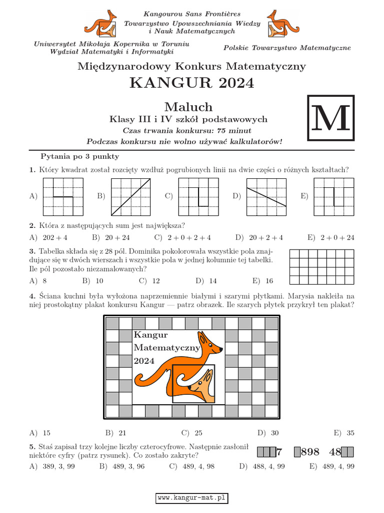 Konkurs Kangur Maluch 2024 | PDF