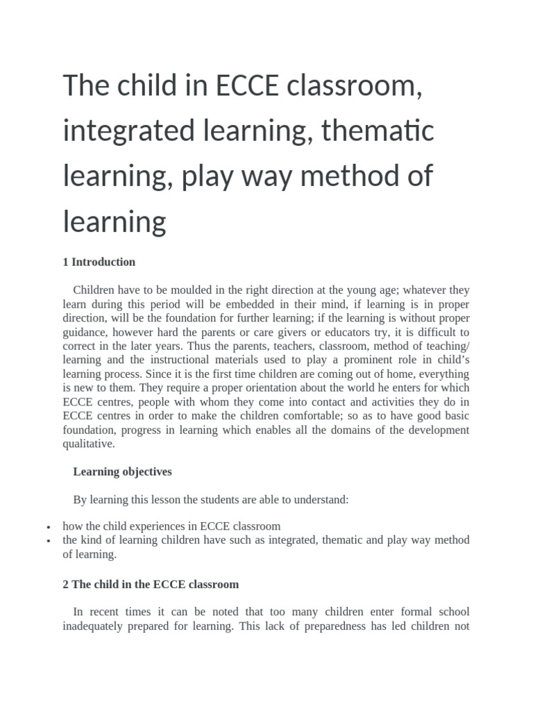 The Child in ECCE Classroom | PDF | Learning | Classroom