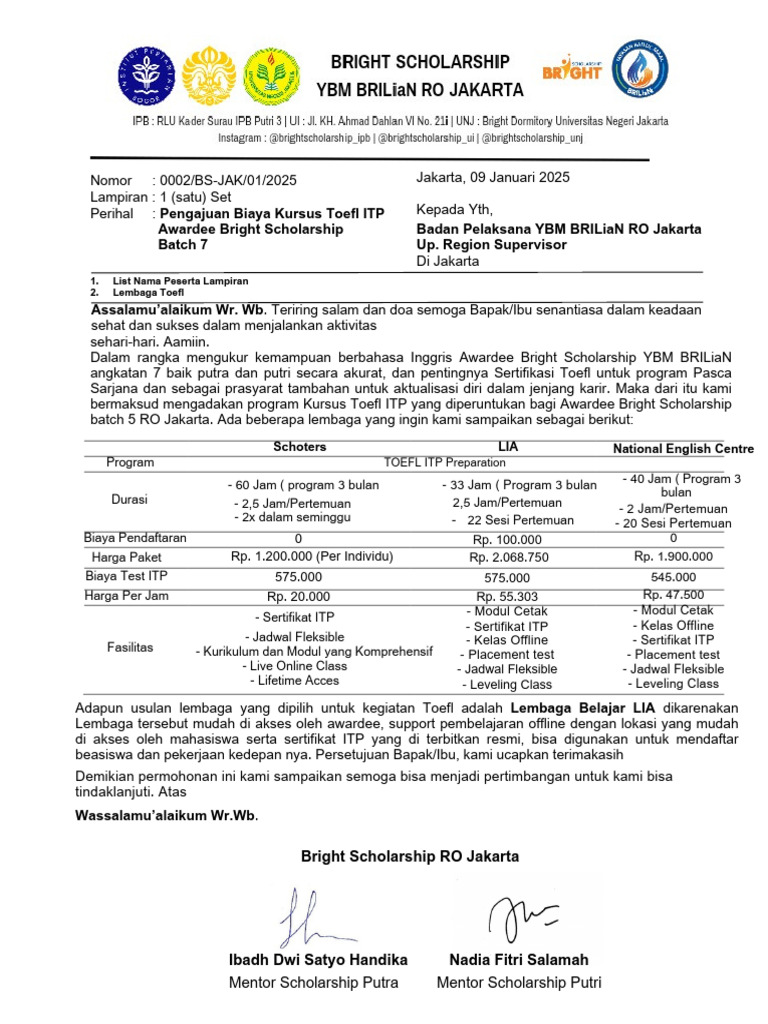 Form Pembanding Lembaga Penyelenggara TOEFL ITP | PDF