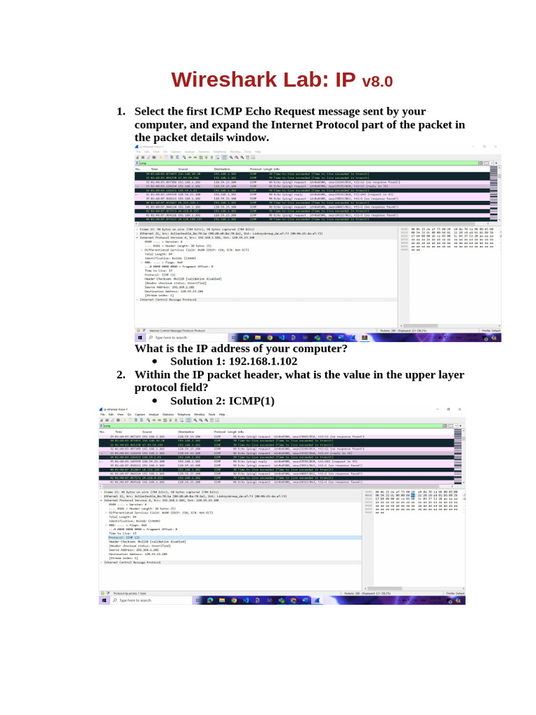 Wireshark Lab 4 IP Thai GIa Bao | PDF | Internet Protocols | Computer Networking