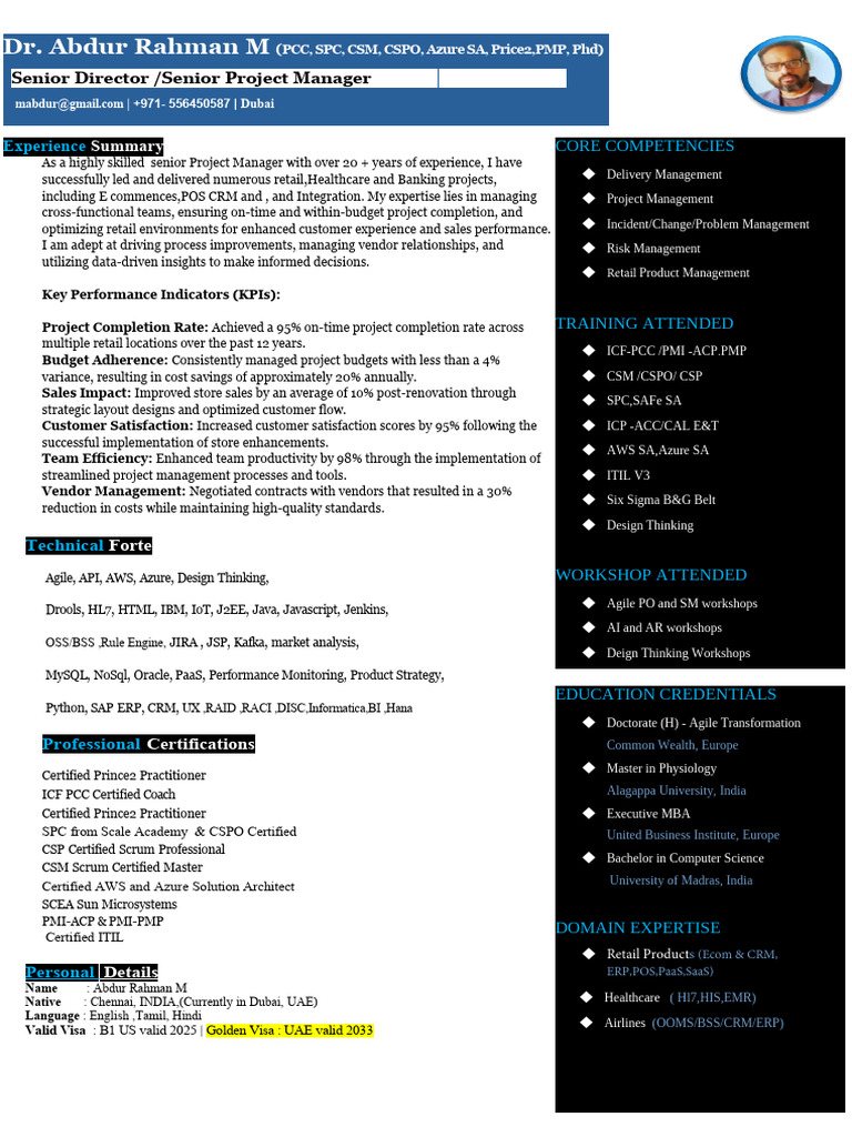 Abdur - Rahman - CV 7 PM Retail | PDF | Project Management | Business Process