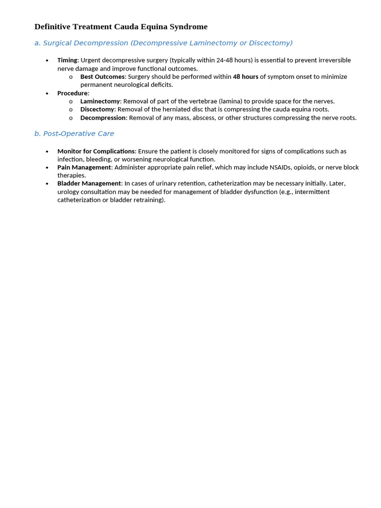 Definitive Treatment Cauda Equina Syndrome | PDF