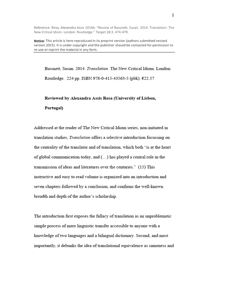 Susan Bassnett 2014 Translation | PDF | Translations | Feminism