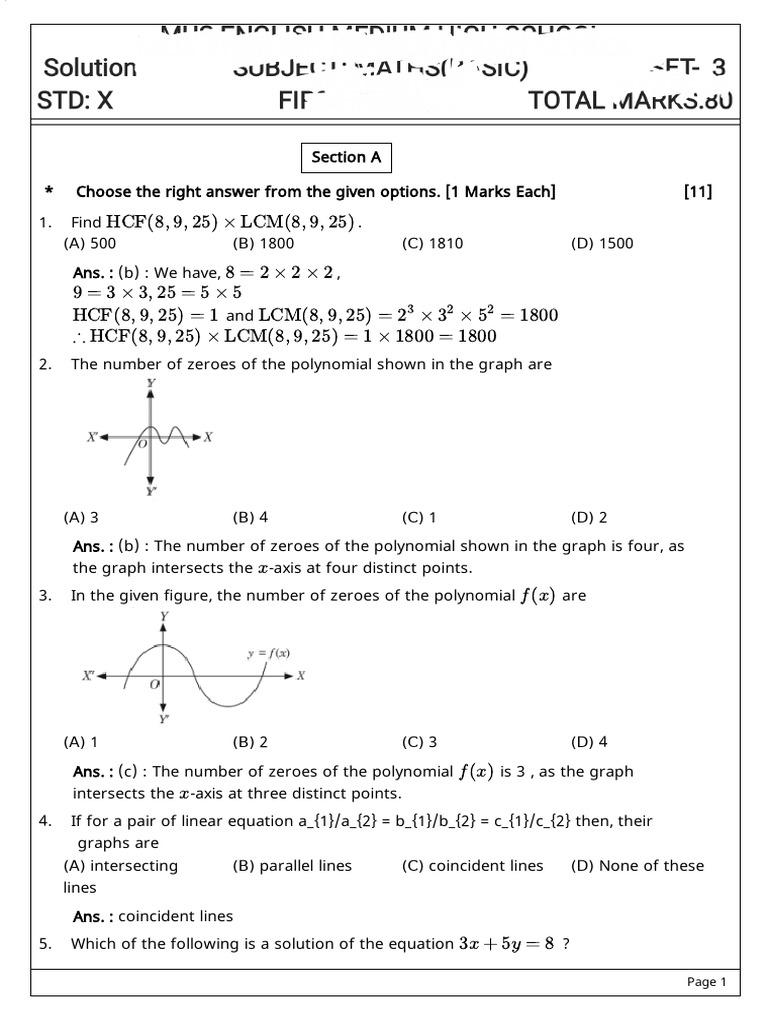 10th Maths Basic Set-3 - Solution | PDF | Factorization | Quadratic Equation