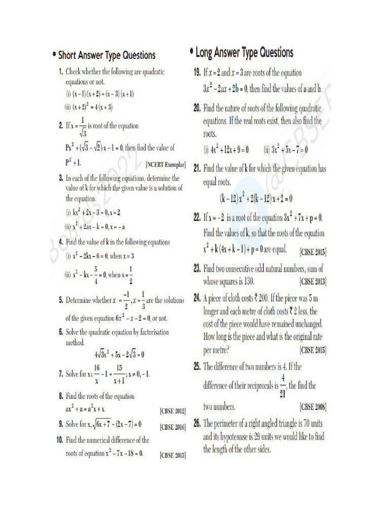 Quadratic and A P | PDF