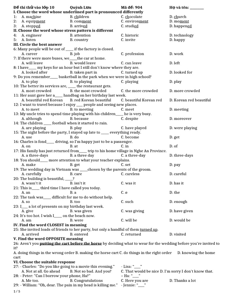 Grade 10 English Exam Practice | PDF