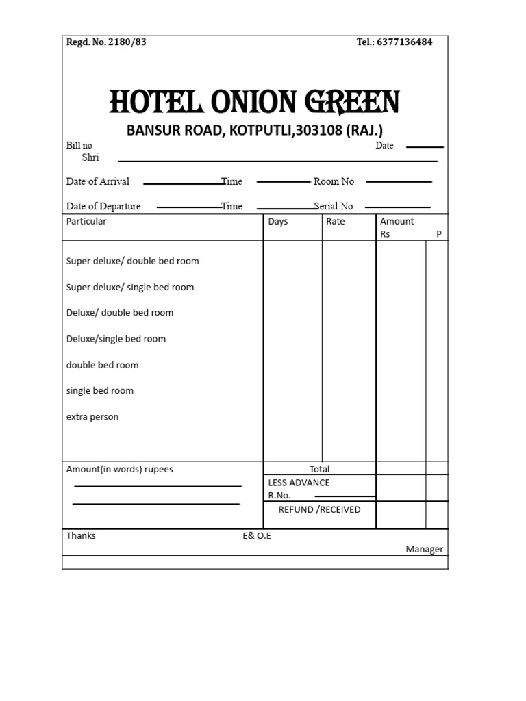 Hotel Bill Format Template | PDF