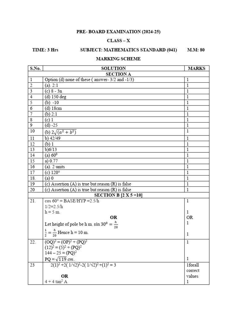MATHS STAND. X_MS_PRE-BOARD SET I | PDF | Elementary Mathematics | Geometry
