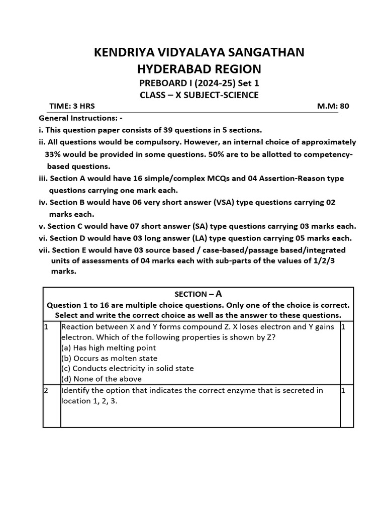 Class X Science PB1 QP Set 1 | PDF | Menstrual Cycle | Reproductive System
