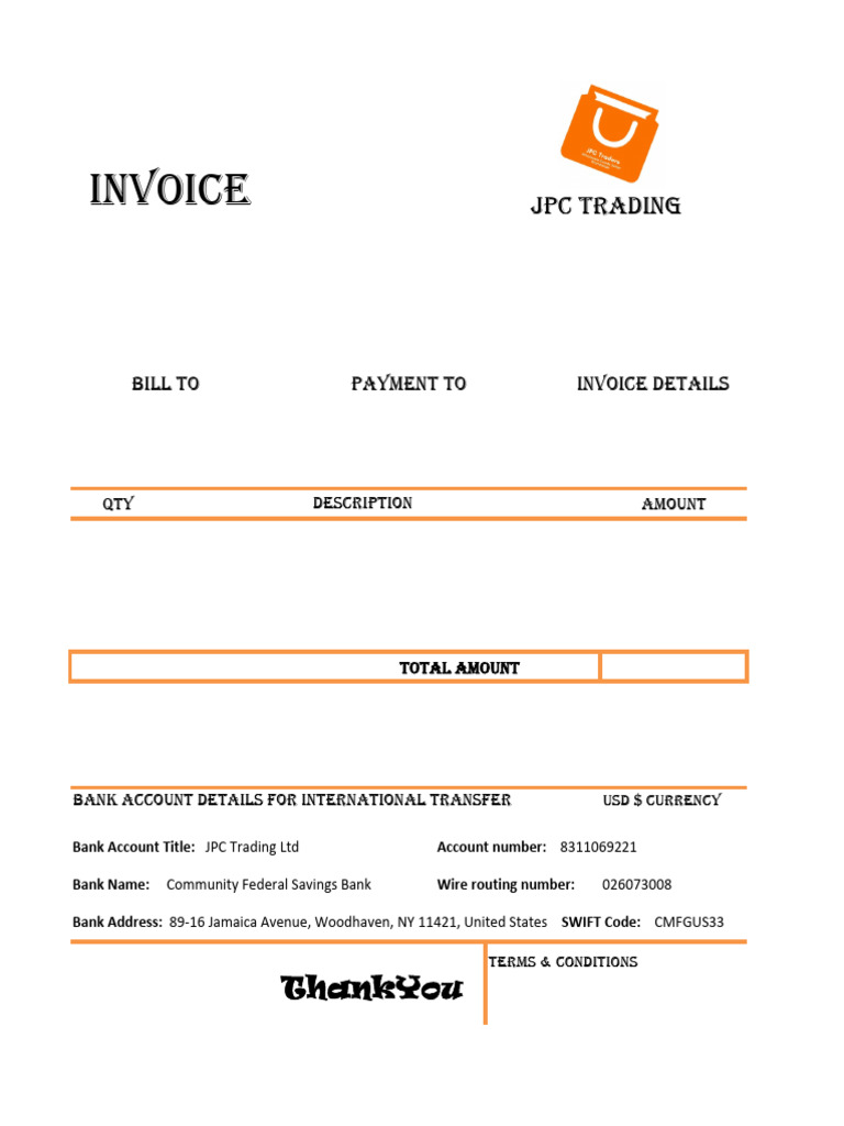 JPC Trading Invoice and Payment Details | PDF