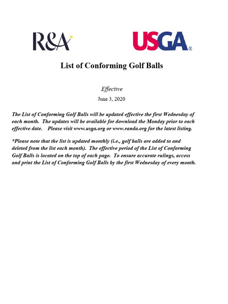 Monthly Conforming Golf Balls List | PDF | Ball Games