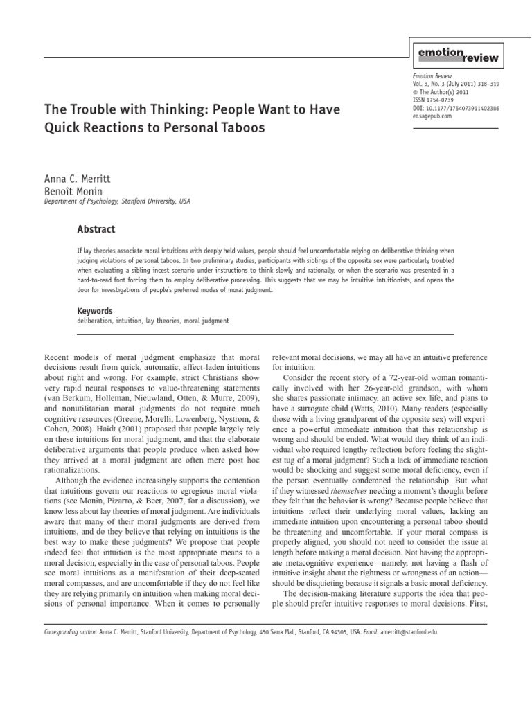 Intuition in Moral Judgments | PDF | Intuition | Morality