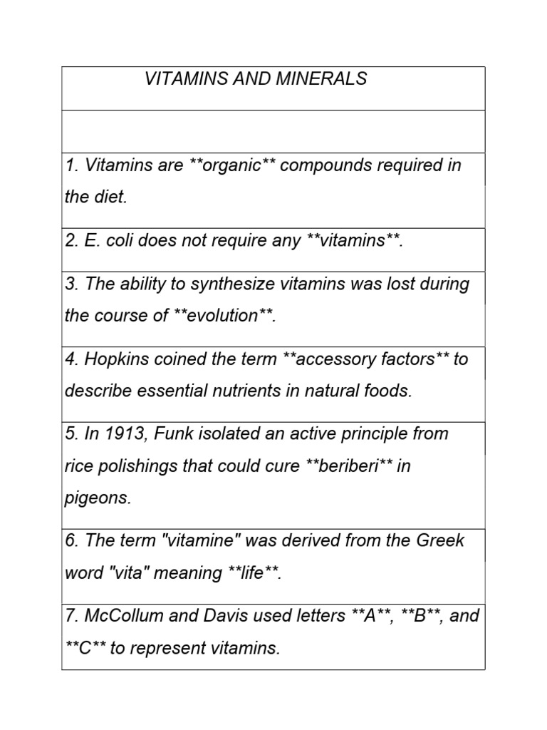 Vitamins and Minerals 8 | PDF | Vitamin | Nutrients