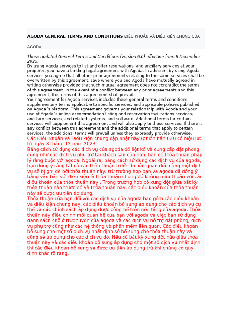 AGODA GENERAL TERMS AND CONDITIONS | PDF