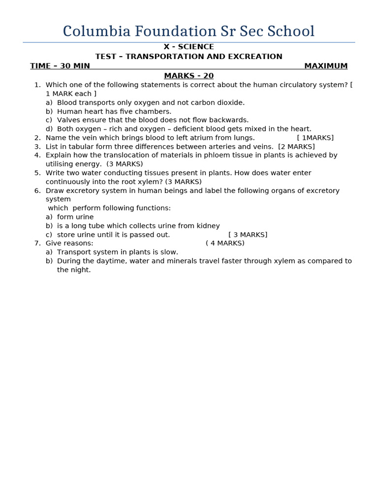 Transportation and Excretion Test | PDF