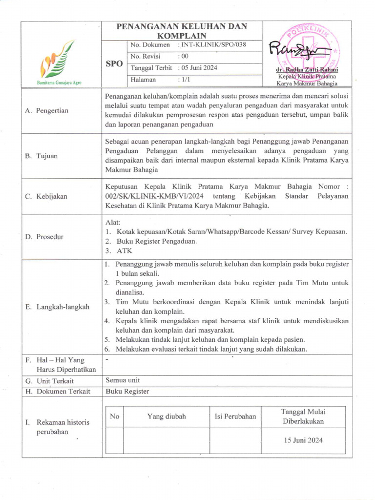 Spo Penanganan Keluhan Komplain | PDF