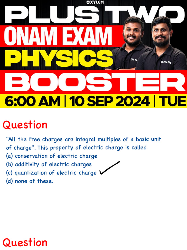 Plus Two Onam Exam - Physics - Booster | PDF | Capacitance | Capacitor