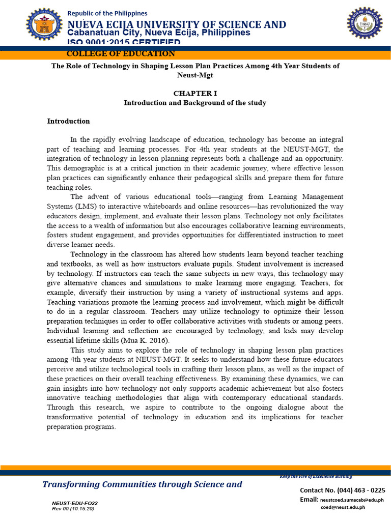 1The Role of Technology in Shaping Lesson Plan Practices Among 4th Year ...