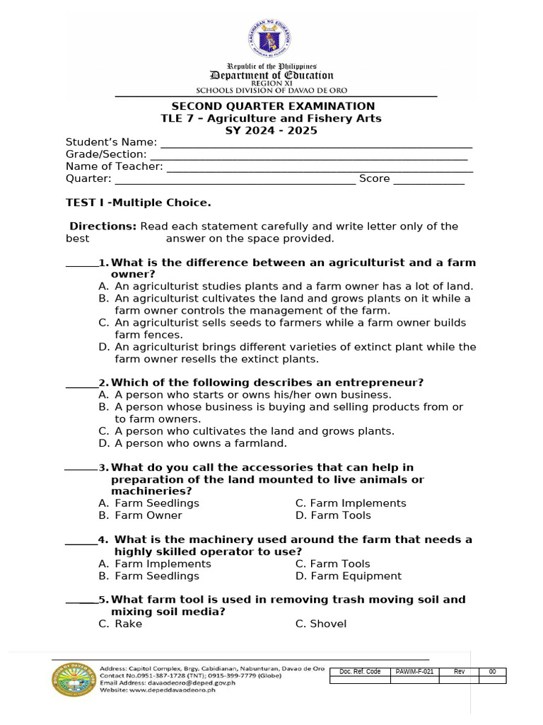 TLE-7-AFA Q2 TQ | PDF | Compost | Fermentation