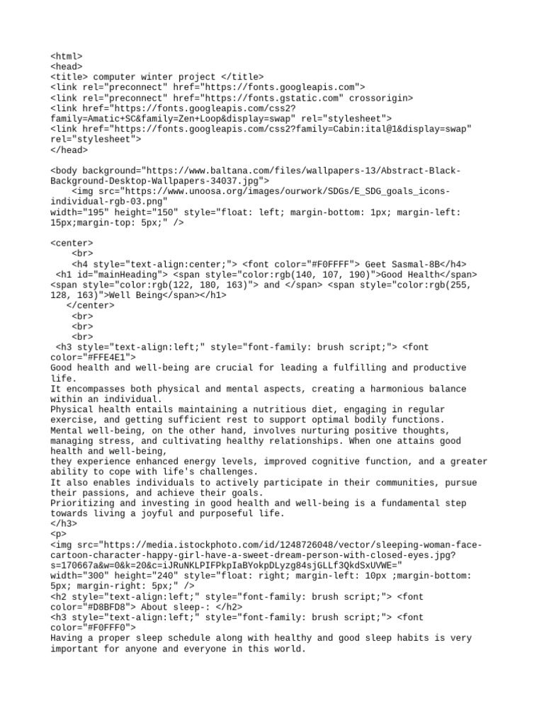 Computer Winter Project Class 8 | PDF | Sleep | Thalamus