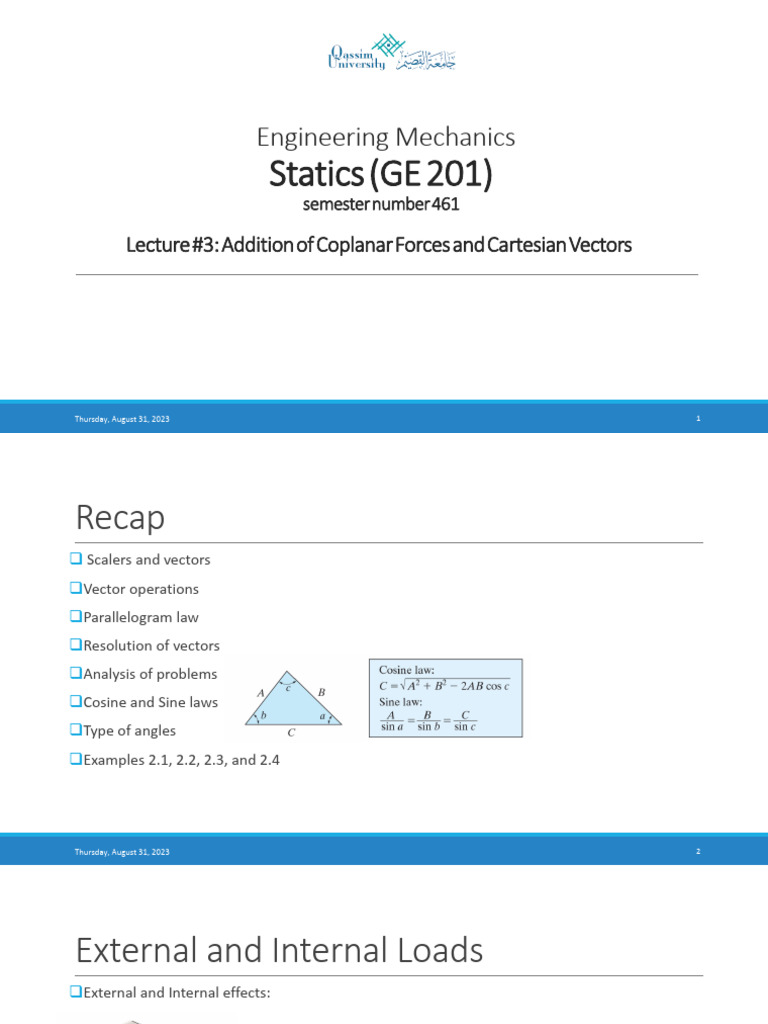 3 - Statics GE 201 461 Students | PDF | Euclidean Vector | Classical Mechanics