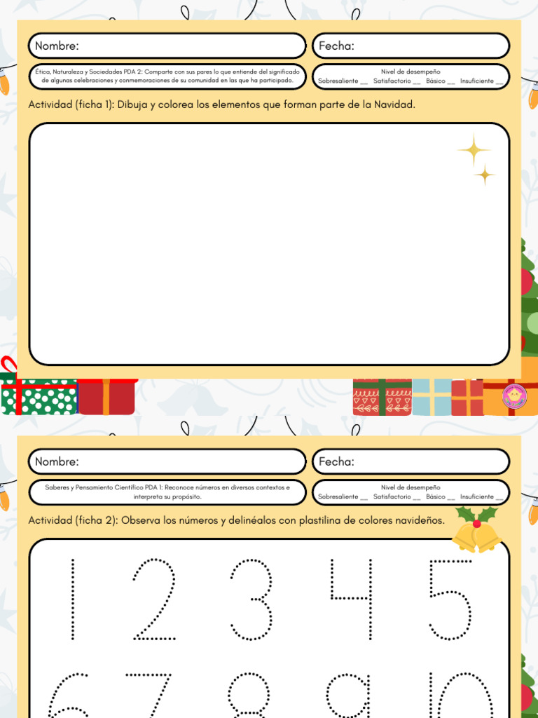 Fichas Numeros Navideños | PDF