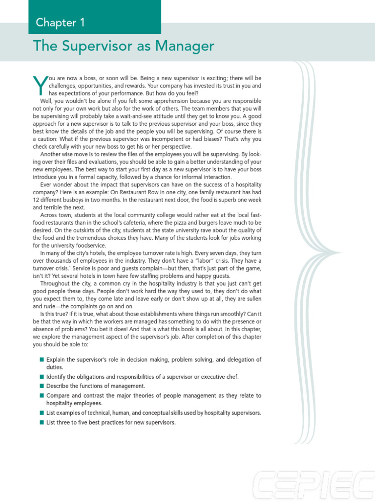 Supervision in The Hospitality Industry - DL - Chapter 1 | PDF ...