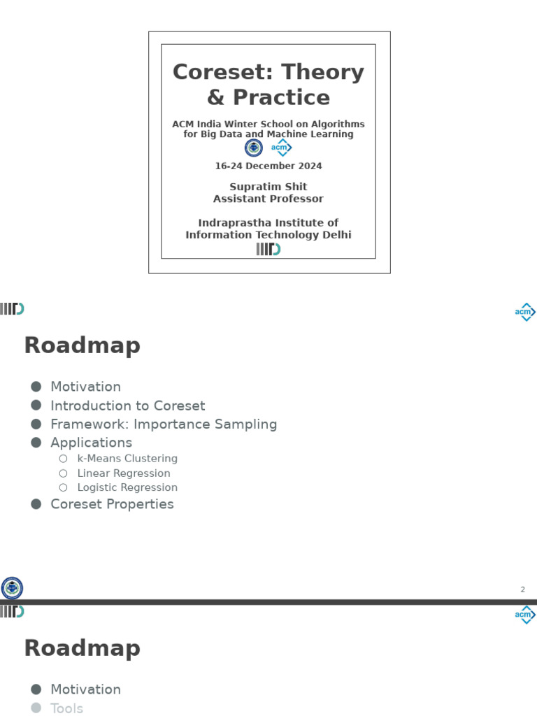 Coreset ACM India Winter School 2024 On Algorithms For Big Data and Machine Learning | PDF ...