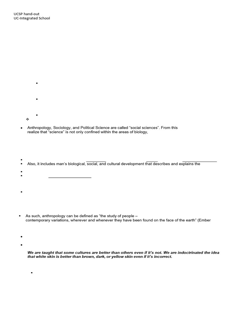 UCSP Lesson 1 Intro-Antro | PDF | Anthropology | Franz Boas